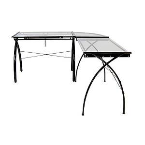 SD STUDIO DESIGNS Futura LS WorkCenter with Tilt Top Adjustable Drafting Table Craft Table Drawing Desk Hobby Table Writing Desk Studio Desk, Black / Clear Glass.