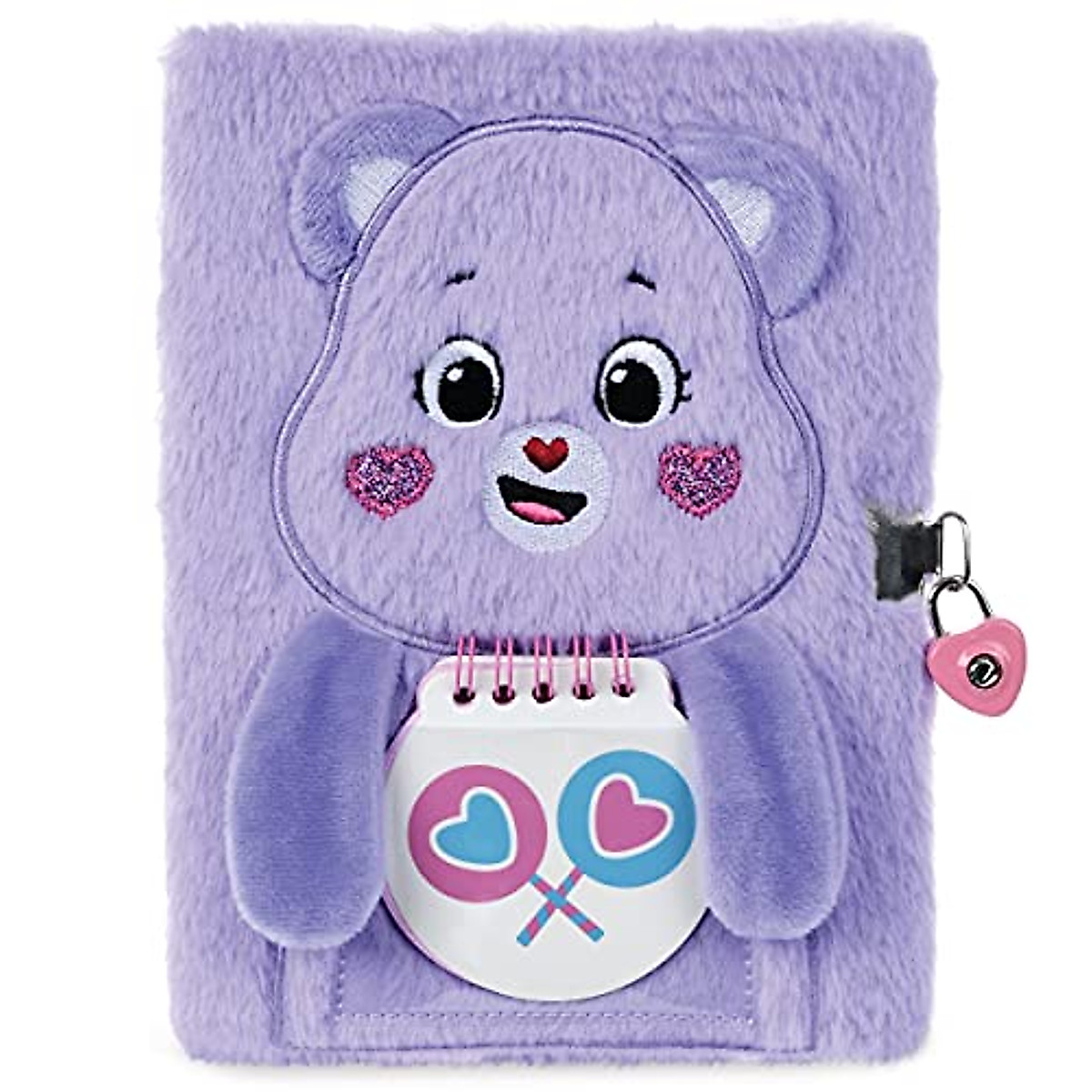 iscream Care Bears Share Bear Lined-Page Lock and Key 8.5" Plush Fur Journal with Mini Spiral Journal