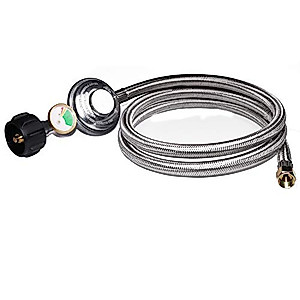 DOZYANT 5 Feet Propane Regulator Hose Replacement with Propane Tank Gauge, Stainless Steel Braided Hose for Burner Stove, Gas Water Heater, Forced Air Heater, Smoker, Burner