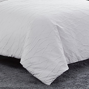 Vera Wang - Queen Duvet Cover Set, Luxury Bedding with Button Closure, Includes Matching Shams (Abstract Crinkle White, Queen)