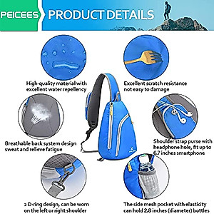 Peicees Sling Bag Backpack for Men Women Water Resistant Crossbody Shoulder Bag Travel Hiking Chest Daypack