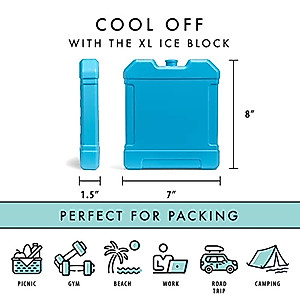 Cool Coolers by Fit + Fresh, XL Freezer Ice Block, Large and Powerful Ice Pack, Perfect for Insulated Cooler, Beach Bag, Backpack Cooler & More, 1PK, Blue