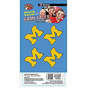 University of Michigan (U of M) Wolverines – Waterless Peel & Stick Temporary Spirit Tattoos – 4-Piece – Maize M Logo
