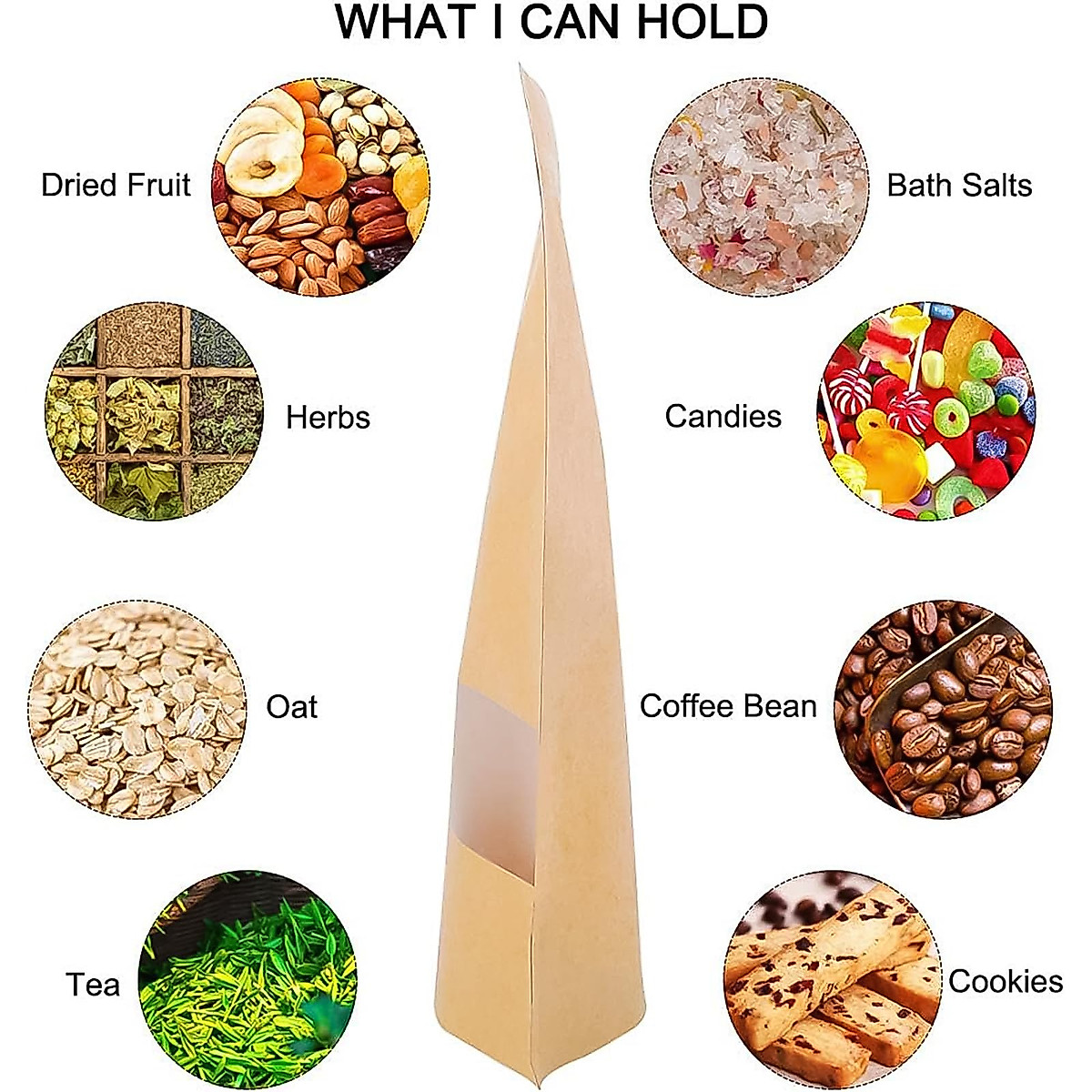 Moretoes 72pcs Resealable Bags with Window, 3.5 x 5.5 Inches Food Storage, Kraft Paper Stand Up Pouches, Treat, Coffee, Ziplock Bags for Home or Small Business for Packaging