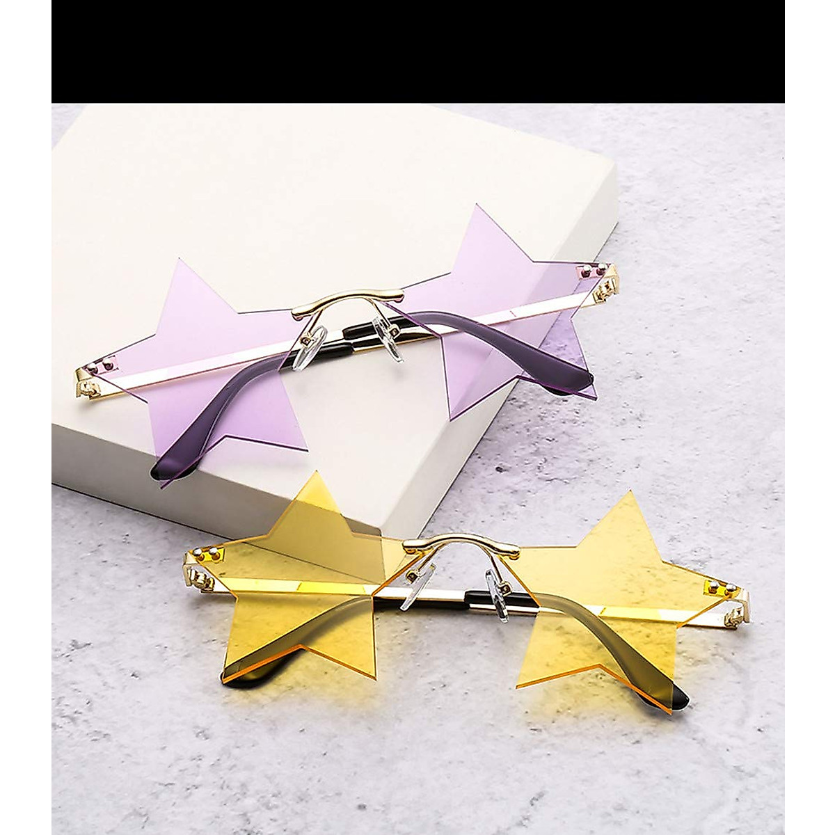 ENTHYI Rimless Star shape Sunglasses Personality Sun Glasses for women/men Party glasses personality pentagram eyewears (pink)