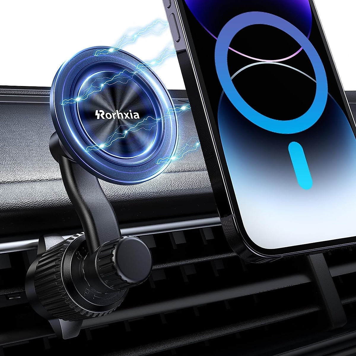 Rorhxia Fits MagSafe Car Mount, [Never Blocking Vent, Enjoy Comfort of A/C] [20 Strong Magnets] Magnetic Phone Holder for Car Universal Extension Vent Clip Car Phone Holder Fit for iPhone 15 Pro Max