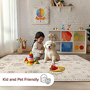 nuLOOM Krystin Medallion 5x8 Machine Washable Area Rug for Living Room Bedroom Dining Room Kitchen, Beige/Ivory