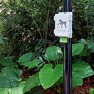 Dog Poop Bag Dispenser Wall Mount Waterproof Outdoor Dog Bag Dispenser | Printed With Cute Clean Up Dog Poop Signs | Stake, Pole, Fence Mounted | Fits Home, Porch, Lawn, Yard（only dispenser)
