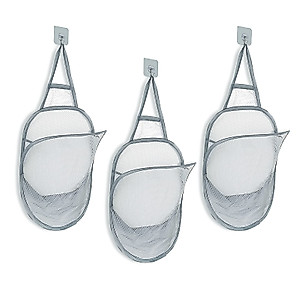3 Pieces Hanging Laundry Hamper Foldable Mesh Hamper Dirty Cloth Basket with Carry Handle Door net Hampers for Store Cloth, Toy, Camping, Potato Chips,Home and Hotel Use(Grey)