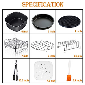 Square Air Fryer Accessories, Set of 12 for Most 4.1L Air Fryers,Philips Air Fryer 4.1L-5.6L,COSORI 4.7L,Tower Air Fryers Vortx 4L 4.3L and Oven,Air Fryer Baking Pans, Air Fryer Liners,Recipe Cookbook