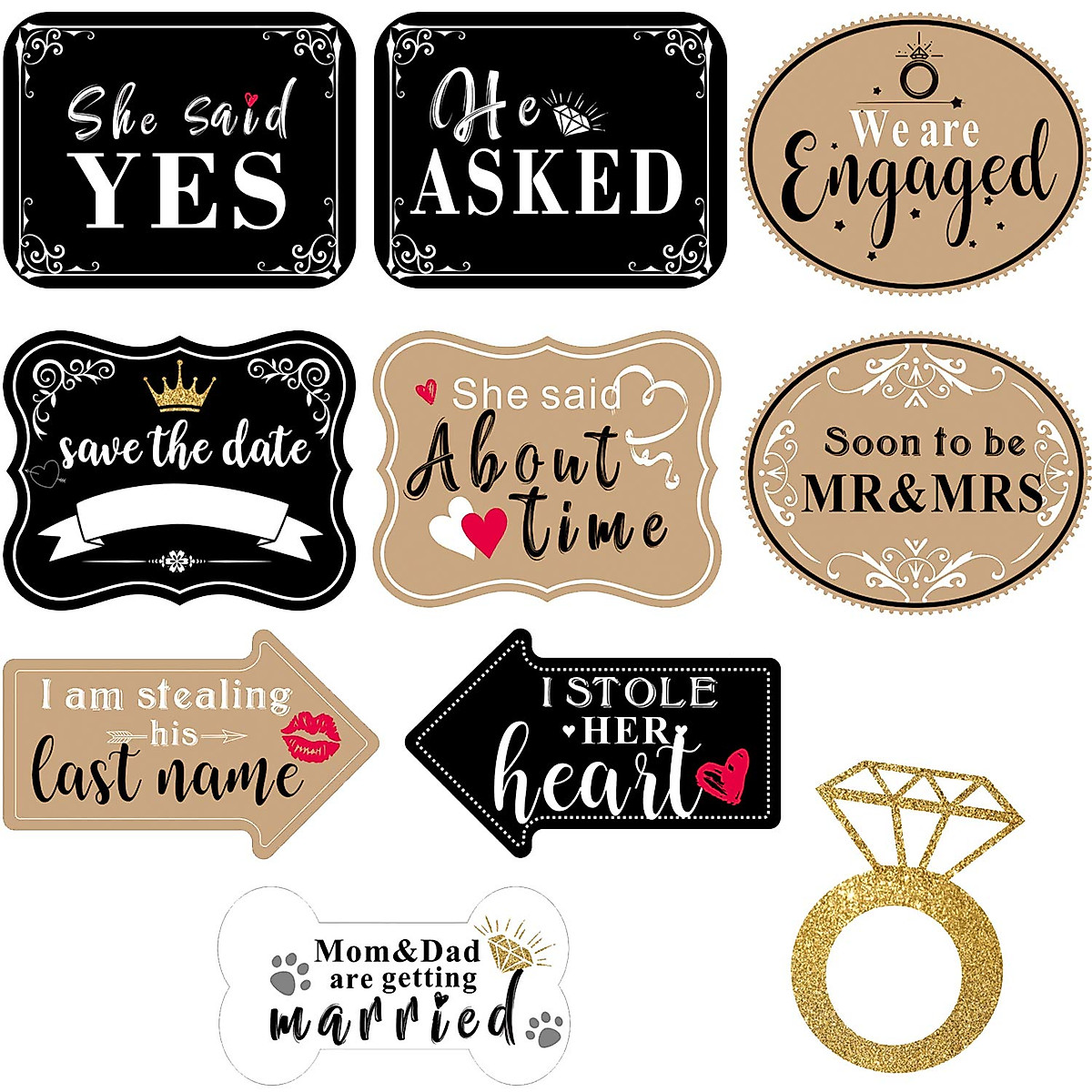 10 Pieces Engagement Photo Props Engagement Announcement Photo Prop Kit Photo Signs Cardboard for Engagement Wedding Party e