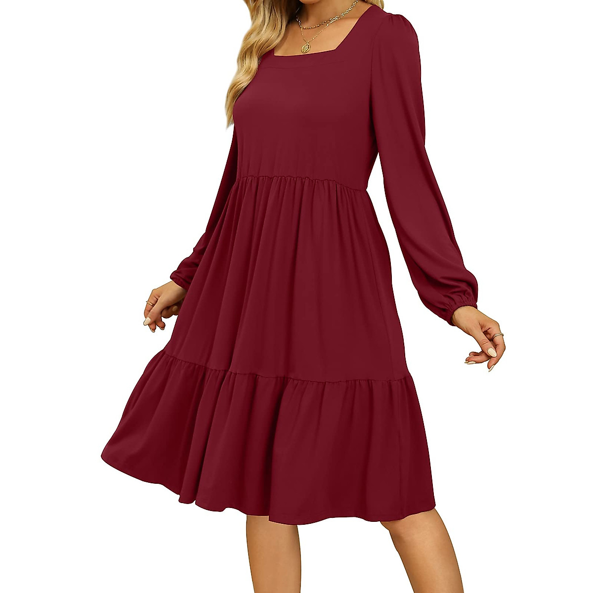 Bofell Midi Dresses for Women Wedding Guest Long Sleeve Ladies Dress Christmas Dresses L