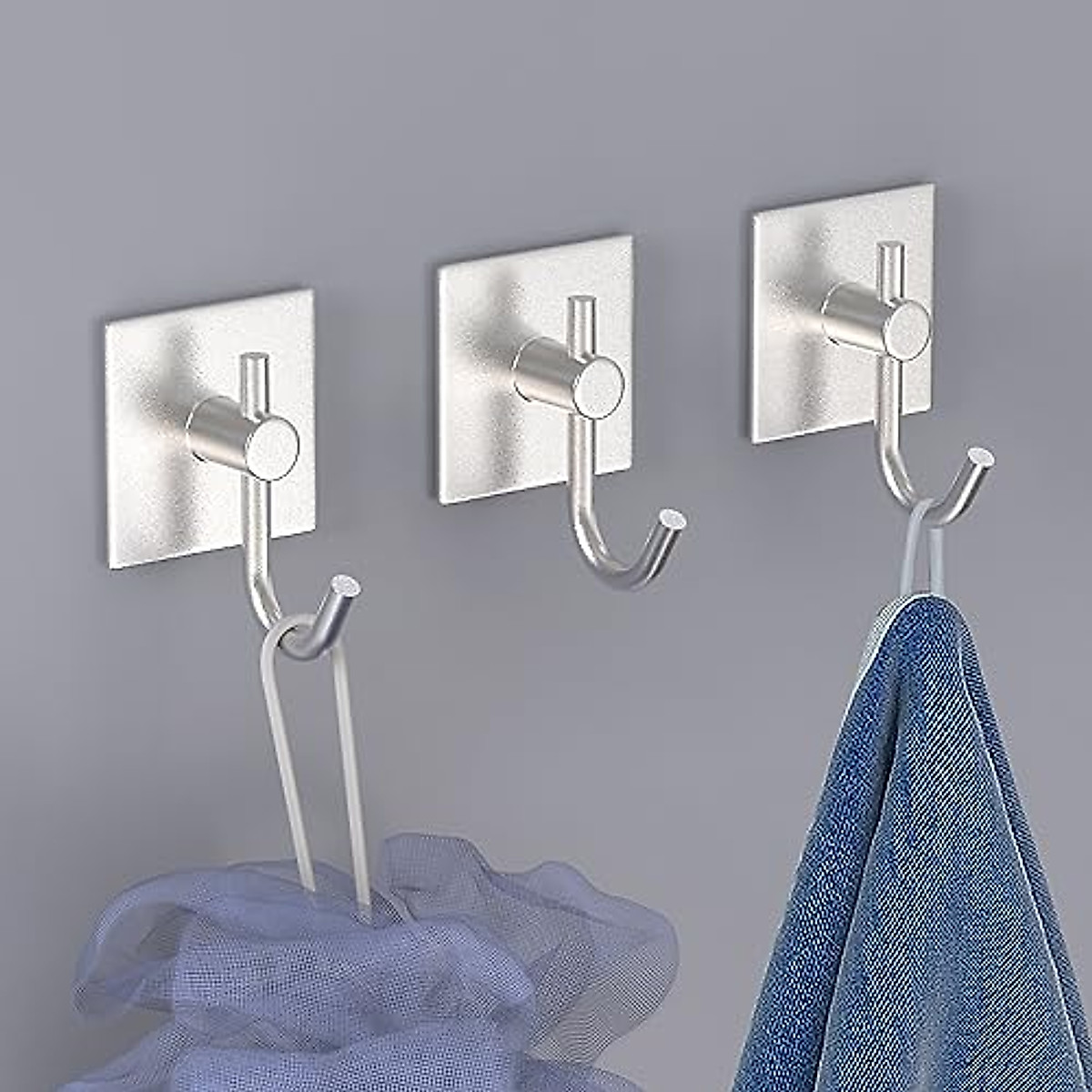 HUFEEOH Adhesive Hooks for Hanging, Shower Hooks Sticky Hooks for Hanging Loofah, Purse, Towel Holder Wall Hangers for Bathroom, Kitchen, Office, Rv (Silver)