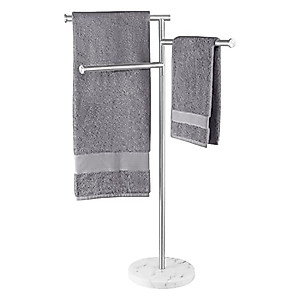 KES Towel Racks for Bathroom, 40-Inch Swivel Arms Standing 3 Bath Towel Racks with Weighted Marble Base, SUS304 Stainless Steel Brushed Finish, BTH219-2