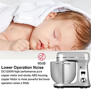 Biolomix Kitchen Electric Stand Mixer, 6-Speed Tilt-Head Food Mixer with 6.5-QT Stainless Steel Bowl, Dough Hook, Flat Beater, Whisk and Anti-Splash Cover (6.5-QT, Light Silver