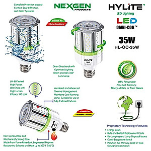 HyLite LED Lighting 35W High Performance LED Omni-Cob Lamp, 360º, (~175W HID), 50K, 4800 lm, 120~347V for Commercial Industrial Lighting Warehouse High Bay Light Fixture Garage Workshop, White