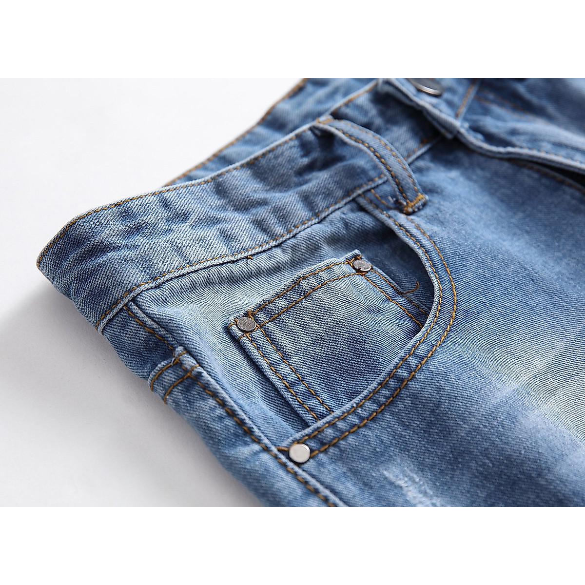 Men's Ripped Distressed Destroyed Straight Fit Washed Denim Jeans(405 Blue, 48)