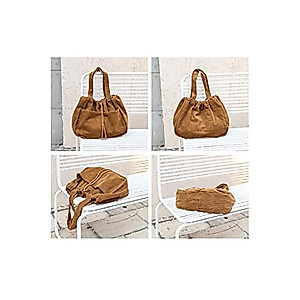 Ulisty Women Large Capacity Corduroy Drawstring Tote Bag Pockets Shoulder Bag Casual Handbag Hobo Bag Shopping Bag red