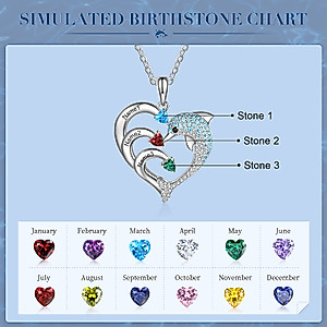 JewelOra Gifts for Mom Personalized Dolphin Necklace Customized Heart Necklace with Simulated Birthstone Engraved Name Necklace Pendant for Women Mom Cute Dolphin Animal Jewelry Gift(3 name)