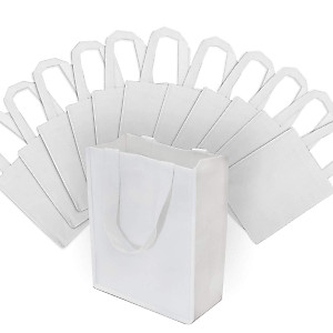 Wedding Gift Bags - 12 Pack Reusable Shopping Bags with Handles, Small White Fabric Cloth Bags for Shopping, Gifts, Groceries, Merchandise, Events, Parties, Take-Out, Retail Stores, Bulk - 8x4x10