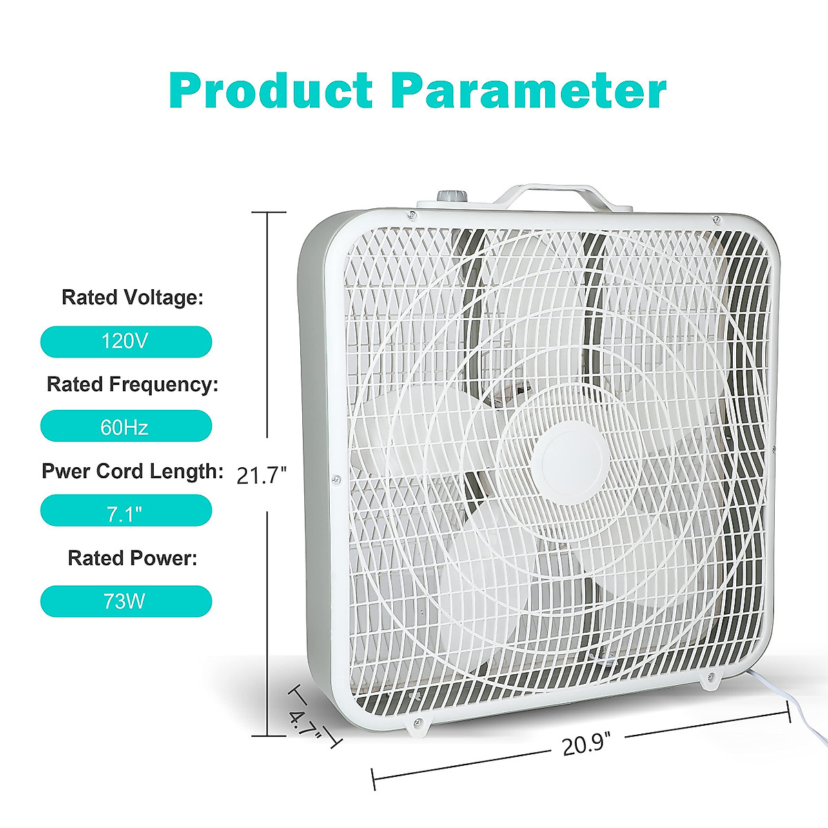 Simple Deluxe 20” Box Floor Fan, 3-Speed Cooling Fan with Aerodynamic Shaped Fan Blades, Convenient Carry Handle and Safety Grills, White