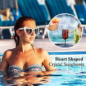 Umigy 3 Pcs Bachelorette Party Bride to Be Straw White Heart Bride Sunglasses with Grey Pouch Bridal Shower Bride to Be Gift for Women Bachelorette Party