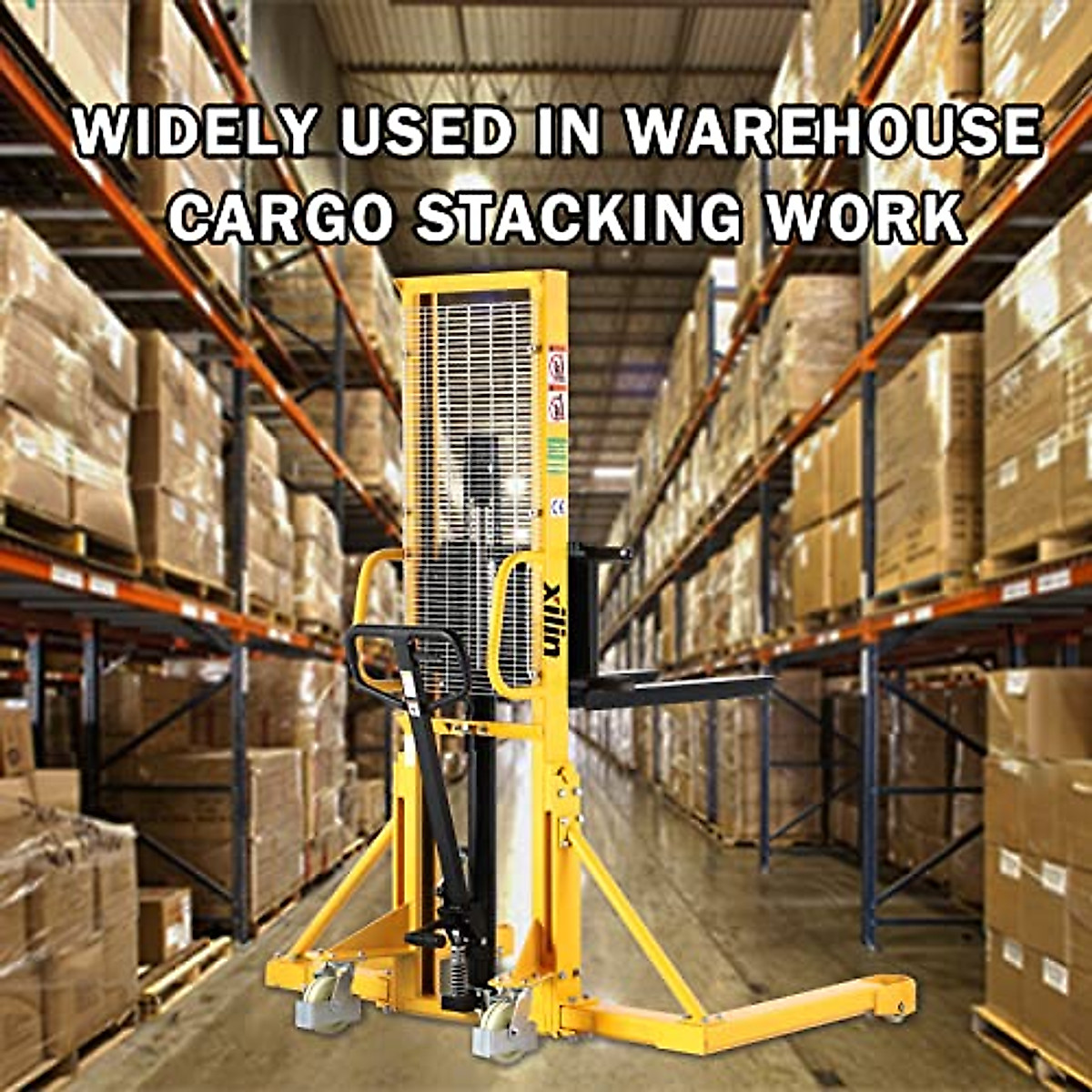 Xilin Manual Pallet Stacker 2200lbs Capacity 63" Lift Height with Straddle Legs Adjustable Forks