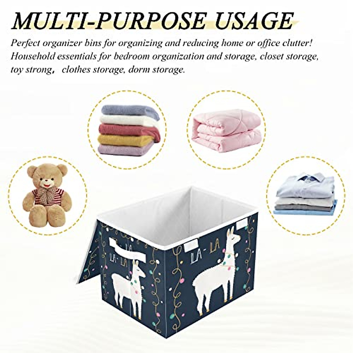 Christmas Llama Storage Bins with Lids for Organizing Lidded Home Storage Bins with Handles Oxford Cloth Storage Cube Box for Living Room