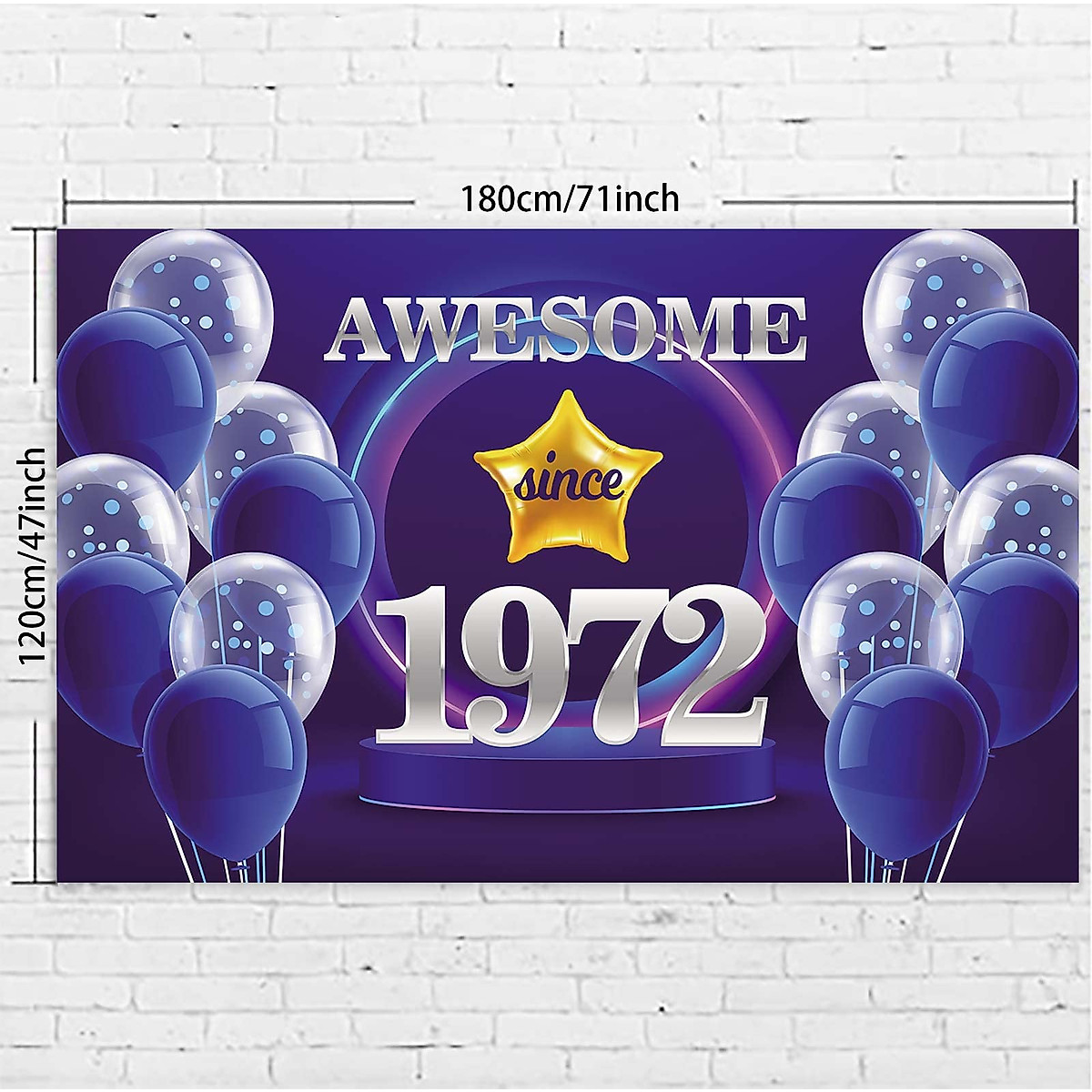 Awesome Since 1972 Happy 50th Birthday Banner Backdrop Stars Balloons Cheers to 50 Years Old Theme Decor for Women Men 50th Birthday Party Bday Supplies Decorations Background Blue Purple Sliver