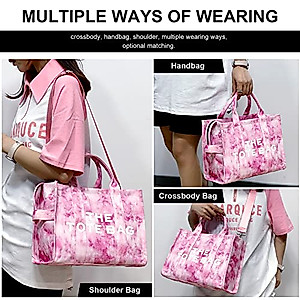 JQAliMOVV Canvas Tote Bag for Women - Travel Tote Bag Purse with Zipper Fashion Shoulder Crossbody Bag Handbag (Pink)