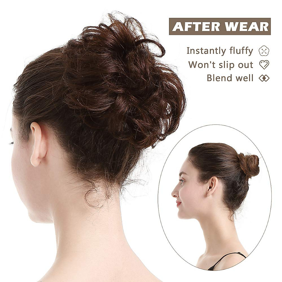 BARSDAR 100% Human Hair Bun Extension - Human Hair Messy Bun Hairpieces Brown Hair Bun Extensions for Women - Real Human Hair Bun Natural Hair Bun Scrunchies Updo Chignons Daily - Dark Brown