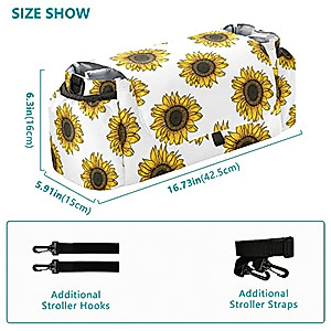 Sunflowers White Stroller Organizer with Cup Holder Universal Stroller Organizer Bag Detachable Shoulder Strap Stroller Accessories for Diaper Phone Keys Toys Fit All Baby Stroller