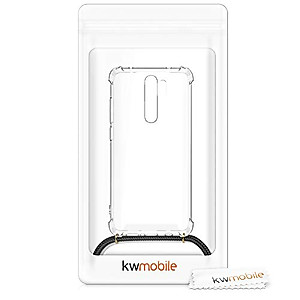 kwmobile Crossbody Case Compatible with Xiaomi Redmi Note 8 Pro Case - Clear TPU Phone Cover w/Lanyard Cord Strap - Black/Transparent