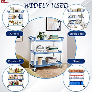 AQNIEGEP Utility Carts with Wheels Food Office Restaurant Rolling Cart 510lbs Capacity, Lockable Wheels, Rubber Hammer 16.5" x 31.5" x 39.5"