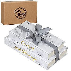 Inspirational Decorative Books for Home Décor, Living Room Mantles, Book Shelf, and Coffee Table Display, Designer White Marble Color Hardcover, Stack or Vertical, 2 Pc. Set (CYB0522)