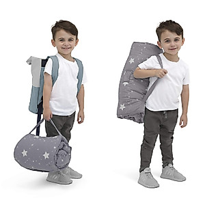 Delta Children Nap Mat with Included Pillow and Blanket for Toddlers and Kids; Features Carry Handle with Strap Closure and Name Tag; Rollup Design is Ideal for Preschool and Daycare, Dusty Skies