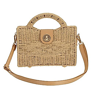 So'each Women Handmade Straw Wicker Woven Purse Boho Crossbody Shoulder Bag