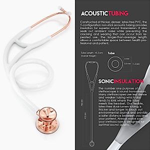 MDF Instruments, ProCardial Core™ Cardiology Stainless Steel Dual Head Adult-Pediatric Stethoscope with Adult Cardiology Bell Convertible Attachment - Free-Parts-for-Life (MDF797DD) (Rose Gold/White)