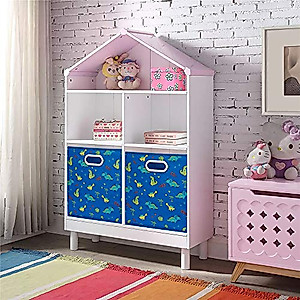 6 Cube Storage Bins Blue 10.5x10.5x11 Inch Foldable Dinosaur Coastal Print Fabric Half Storage Basketes for Home Organizers Storage Drawer,QY-SC13-6