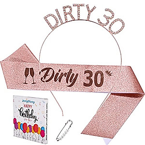 JunyRuny 30th Birthday Decorations for women Birthday Sash and Tiara Rose Gold Crown Birthday Gifts for Women 30-Year-Old Happy Birthday Decorations Birthday Party Favor Supplies…