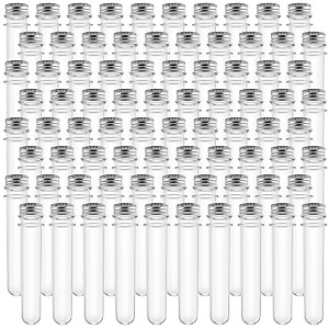 JAPCHET 80 Pack 25x140mm Clear Plastic Test Tubes, 40 ml Plastic Test Tubes with Screw Caps, Science Party Test Tubes, Transparent Plastic Test Tubes Gumball Candy Tubes