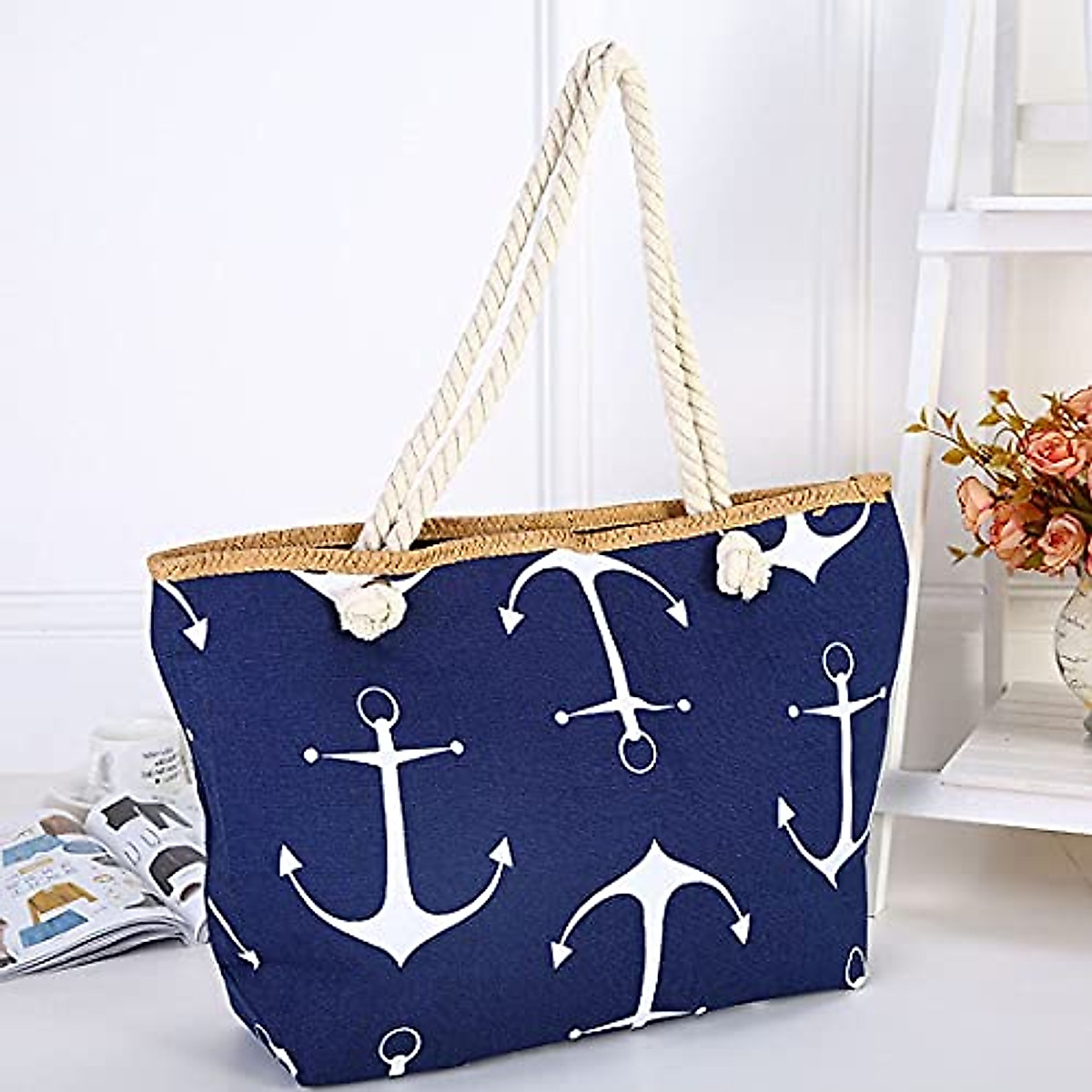 Large Canvas Tote Bag for Women,bolso shopper de lona Beach Tote Bags,Top Zip Tote with Inner Pocket for Travel,Working,Shopping, Blue, One Size