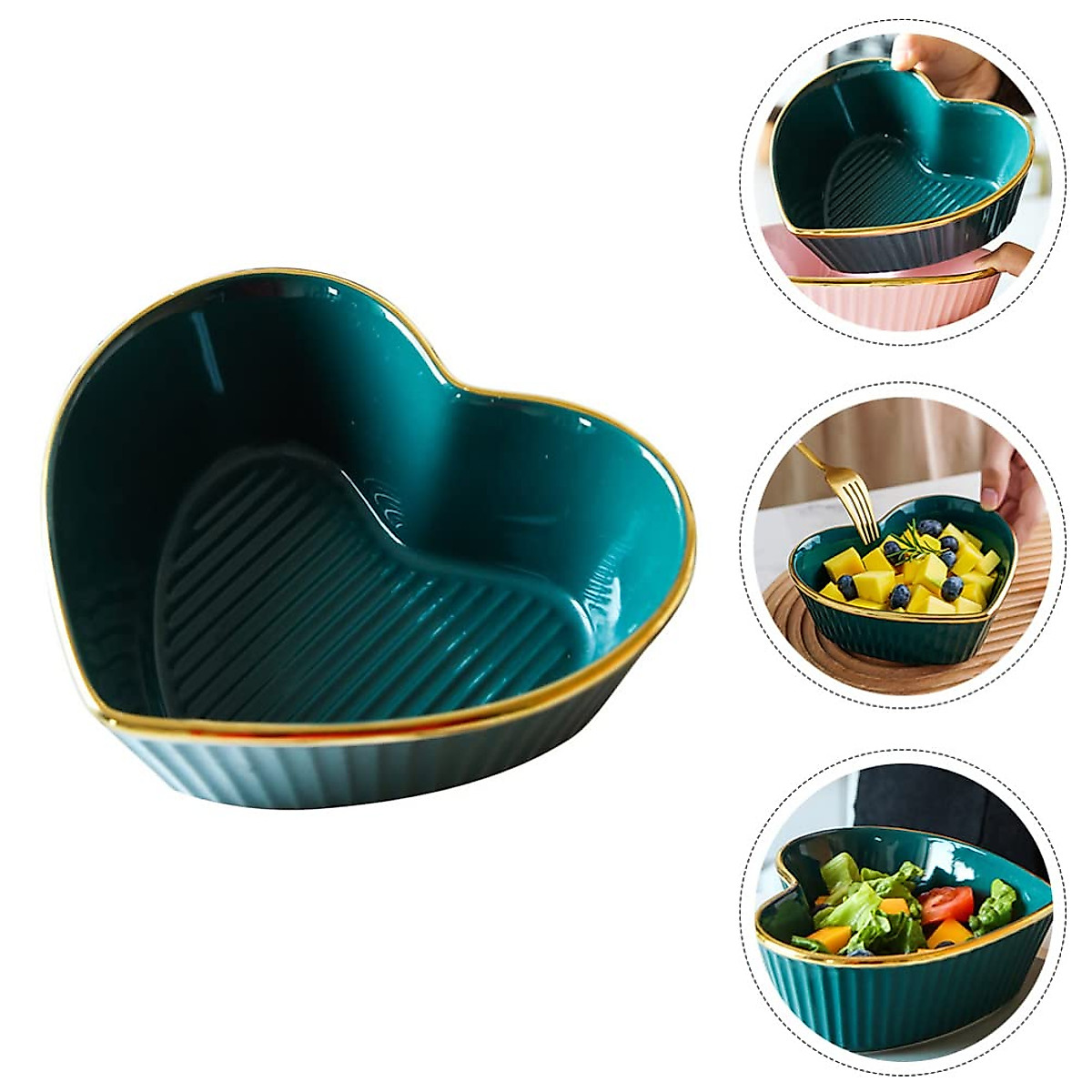 Cabilock White Dinner Plates Heart Shaped Ceramic Bowl: Pudding Bowl Cake Bowl Porcelain Bowls Deep Heart Plates Salad Bowl Fruit Bowl for Desserts Pasta Dinner Green White Dishes