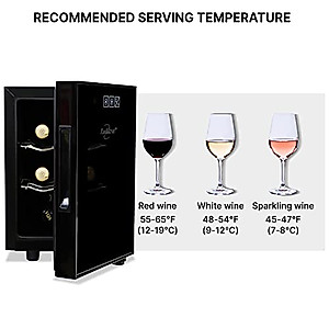 Koolatron 6 Bottle Wine Cooler, Black, Thermoelectric Wine Fridge, 0.65 cu. ft. (16L), Freestanding Wine Cellar, Red, White and Sparkling Wine Storage for Small Kitchen, Apartment, Condo, RV