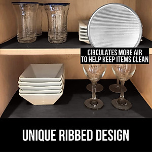 Gorilla Grip Drawer Liner and Ribbed Drawer Liner, Shelf Liner Size 12x10, Bathroom Storage Shelves, Ribbed Liner Size 17.5x20, Desk Storage, Both in Black, 2 Item Bundle