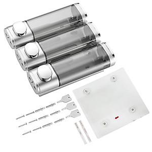 Shampoo and Conditioner Dispenser, Pollock Shower Dispenser 3 Chamber No Drill Shampoo Dispenser for Shower Wall Mounted Shampoo Conditioner Body Wash Dispenser for Bathroom,Large Capacity,Silver