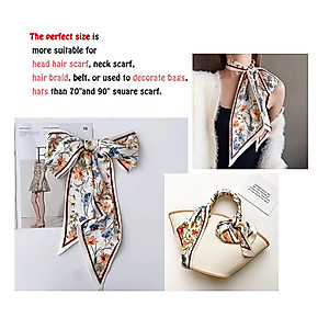 Livrerpi Double-sided Satin Silk Scarf Fashion Handbag Accessories Long Hair Head Neck Scarf 5.12 x 59inch 01