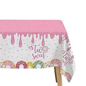 APOWBLS Donut Two Sweet Birthday Decorations Tablecloth Girl - Disposable Donut 2nd Birthday Party Supplies Table Cover, Pink Donut Two Year Old Birthday Table Cloth - 3Pack (54in x 108in)