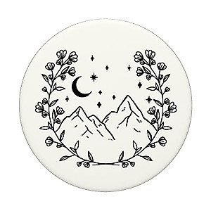Floral White - Boho Chic Floral Moon Mountain PopSockets Swappable PopGrip