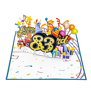 iGifts And Cards Happy 83rd Blue Birthday 3D Pop Up Greeting Card – Awesome 83 Birthday Card For Man, Woman, Happy Eighty Three Birthday Gift For Dad, Mom, Husband, Wife Present, 5" X 7"